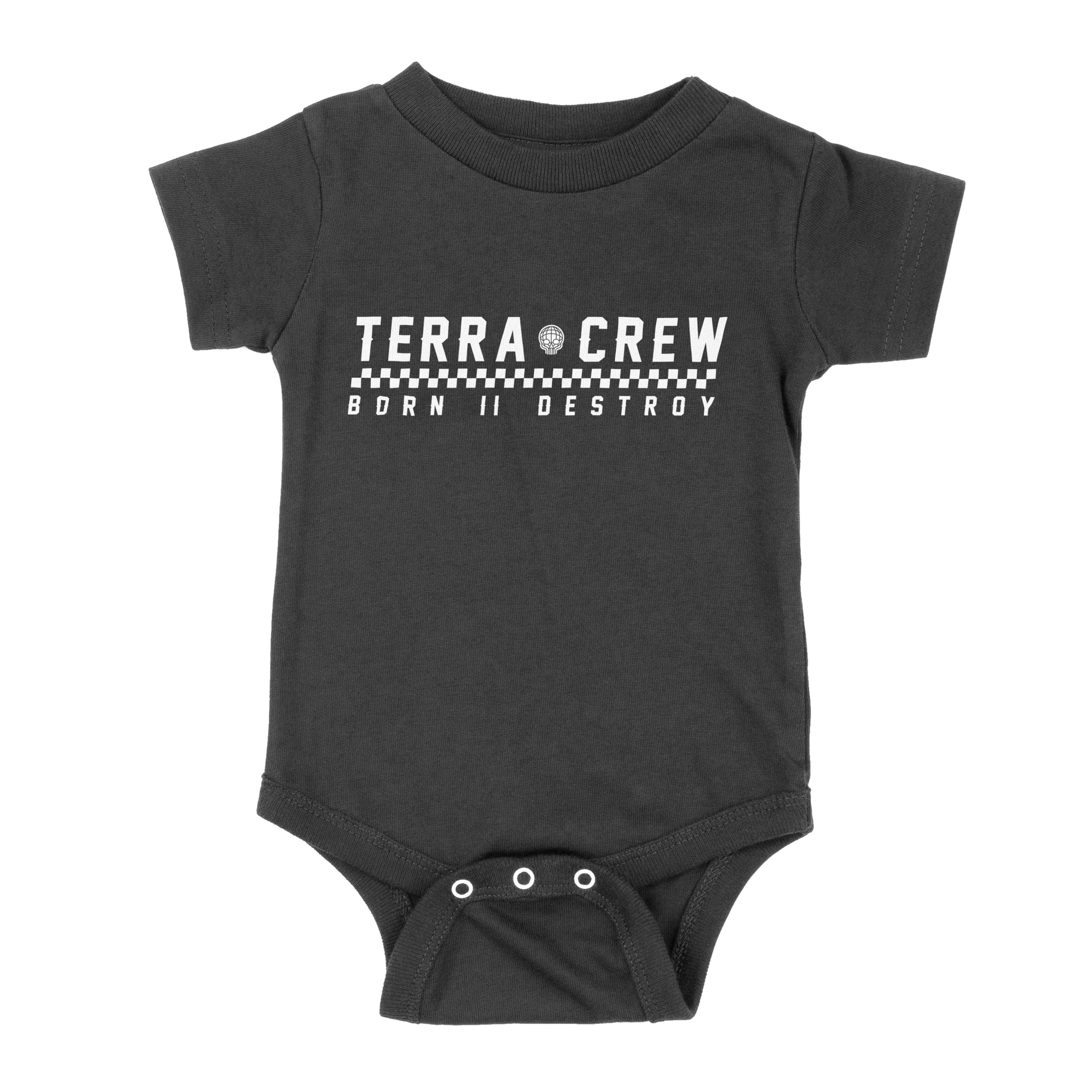 CHECKERED BORN II DESTROY - BLACK ONESIE – Terra Crew